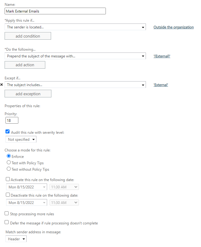 Tagging External Emails in Exchange using Rules the Unintrusive Way